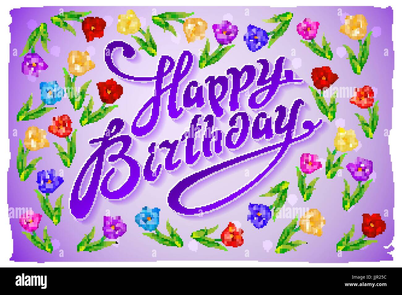 violet greeting card Happy Birthday. illustration vector tulip art ...