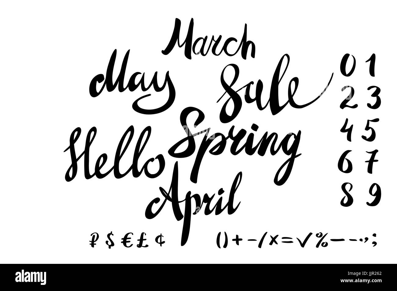 Hello spring lettering typography set. Calligraphy spring postcard or ...