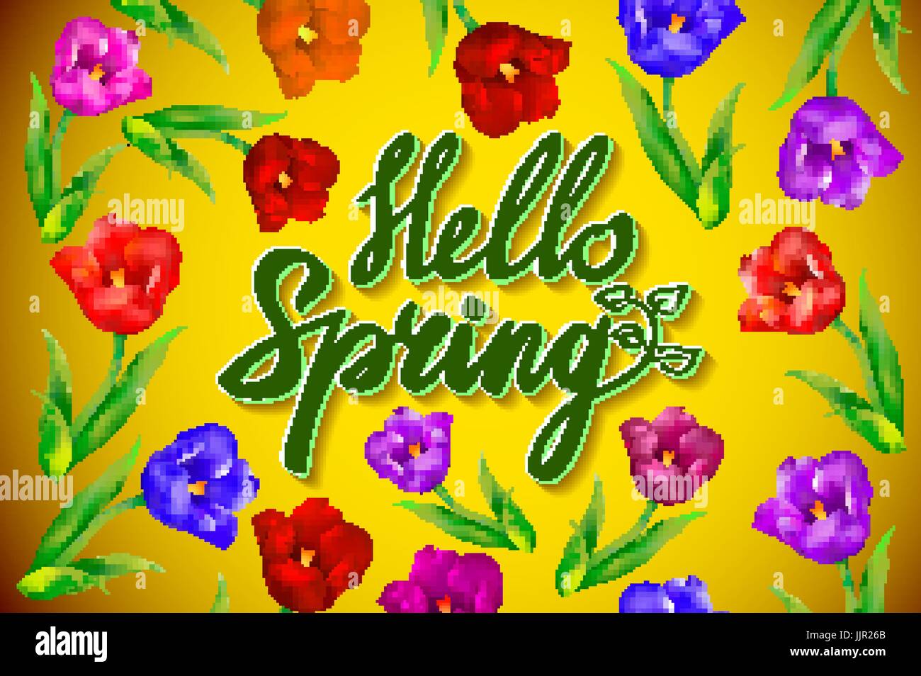 Hello Spring Poster Design in Realistic Colorful Vector Flowers ...