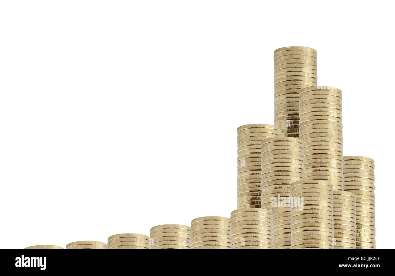 Business concept. Many coins columns from small to big standing on ...