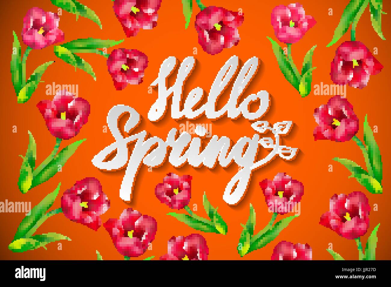 Hello Spring Poster Design in Realistic Colorful Vector Flowers ...