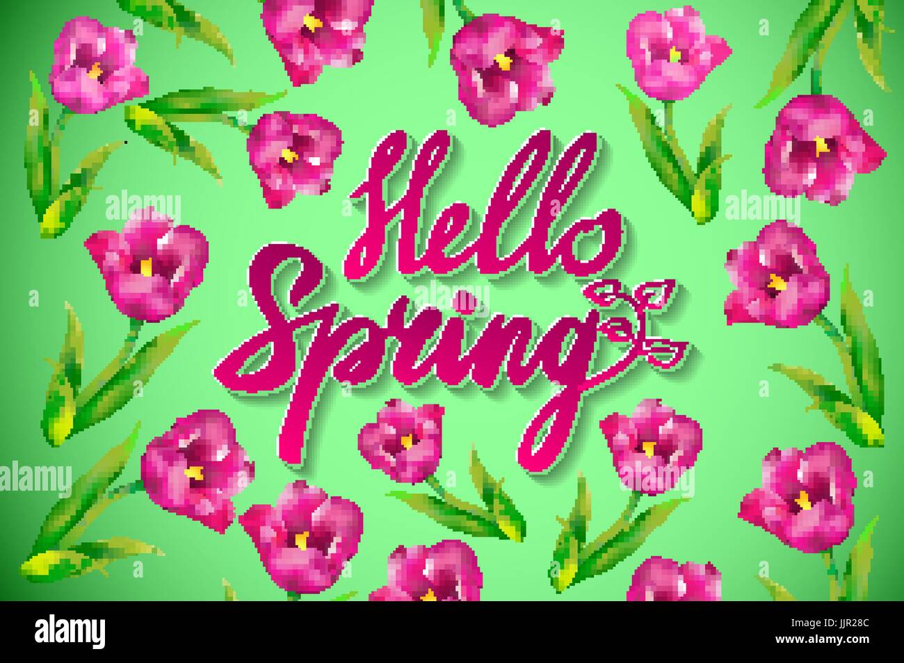 Hello Spring Vector Design with 3D Realistic Fresh Plants and Flowers ...