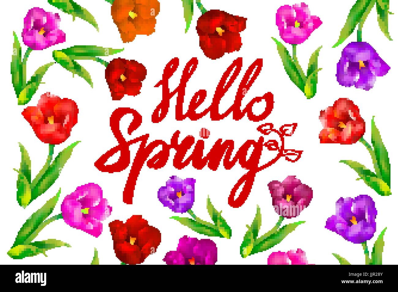 Hello Spring phrase vector lettering. Hand drawn calligraphy, white ...
