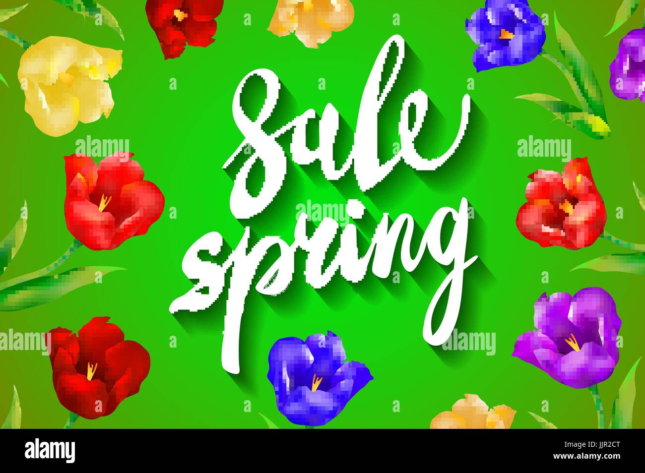 Spring Sale Word Hanging on Leaves with Strings. Vector Illustration ...