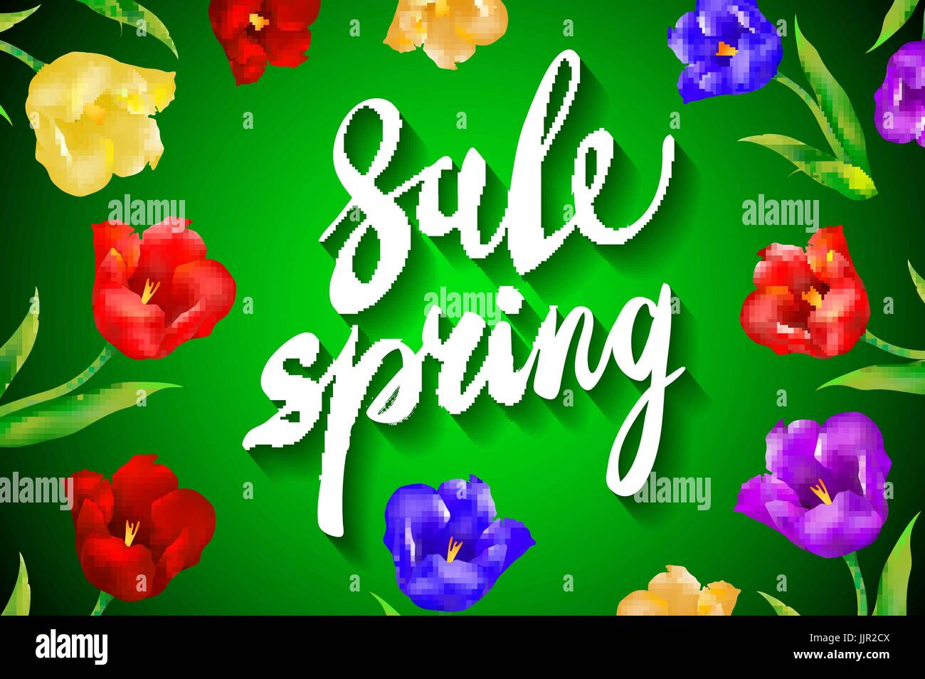 Spring Sale Word Hanging on Leaves with Strings. Vector Illustration ...