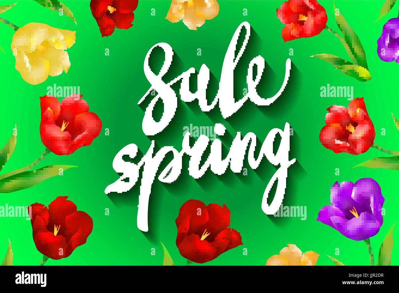 Spring Sale Word Hanging on Leaves with Strings. Vector Illustration ...