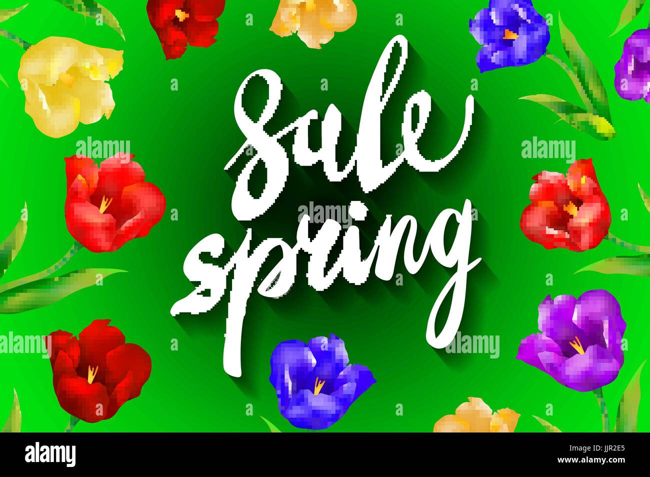 Spring Sale Word Hanging on Leaves with Strings. Vector Illustration ...