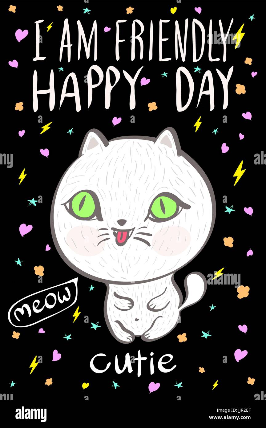 i am friendly happy day cutie meow cat illustration vector art Stock ...