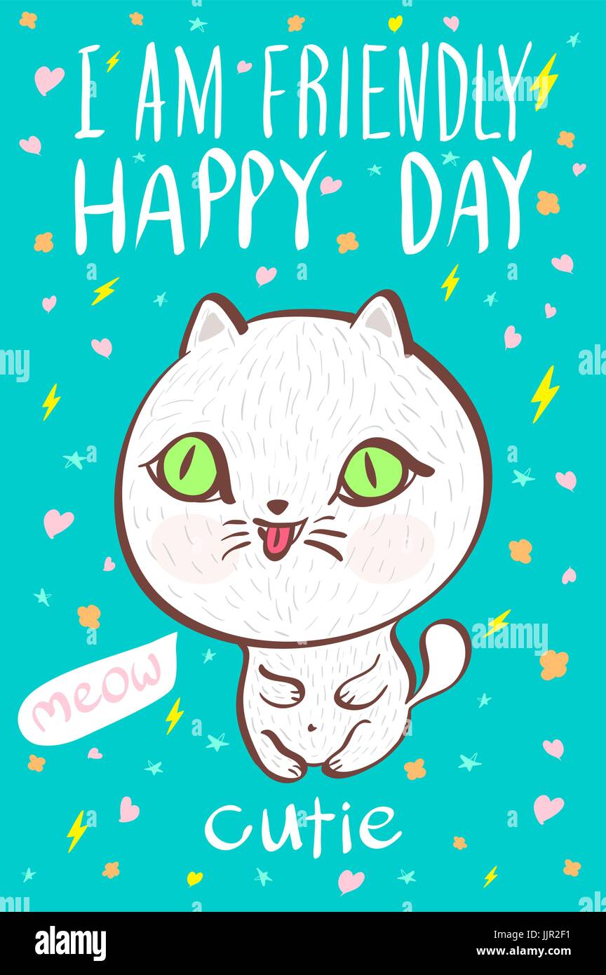 i am friendly happy day cutie meow cat illustration vector art Stock ...