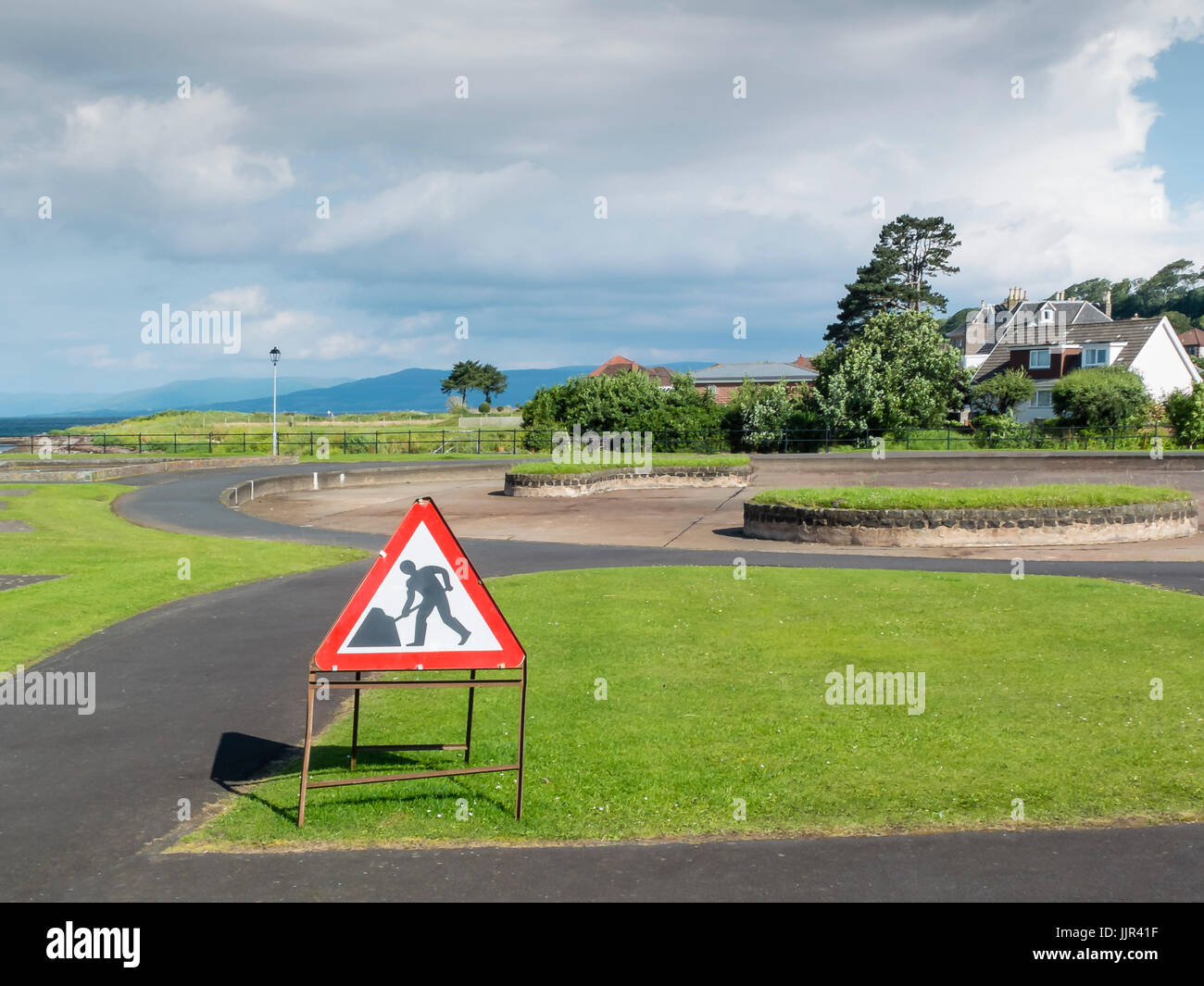 Road works sign placed hi-res stock photography and images - Alamy
