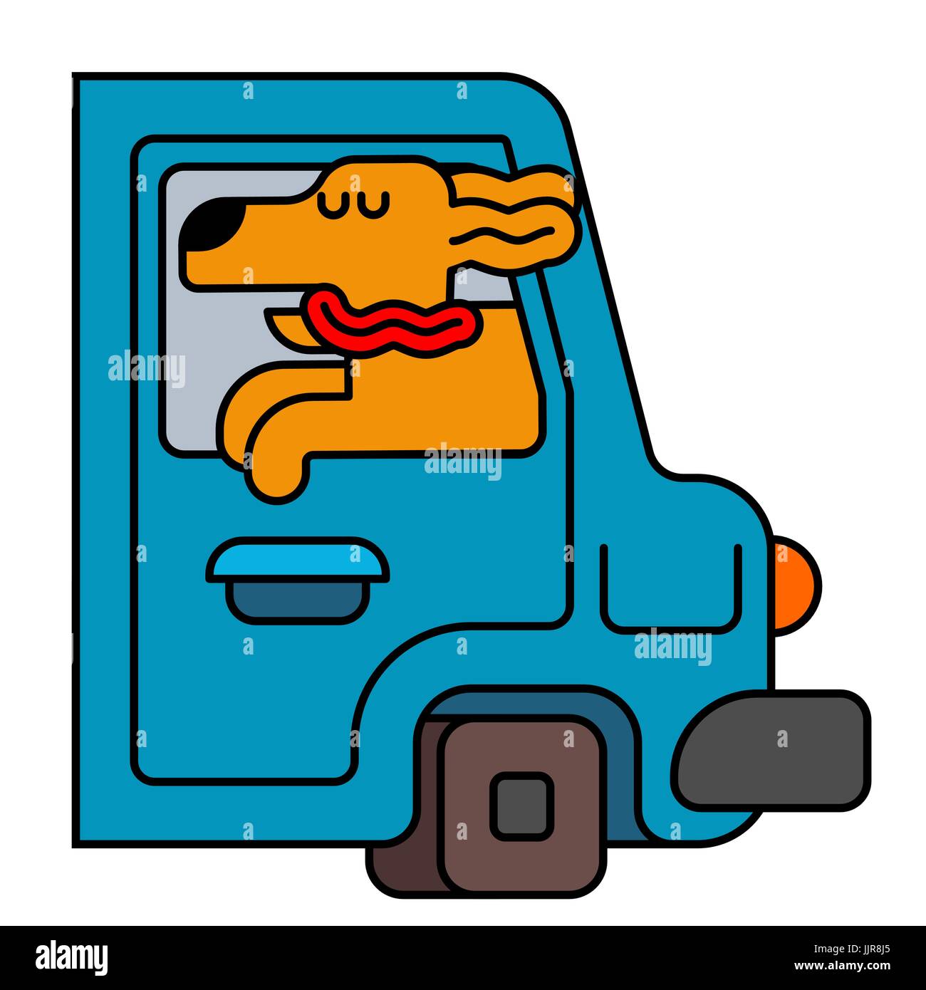 Dog from car window. pet to ride in auto. Traveling is an animal. Cry ...