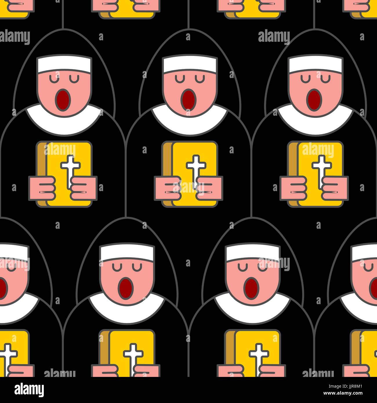 nun seamless pattern. Catholic Religious woman linear style. Monastic ...