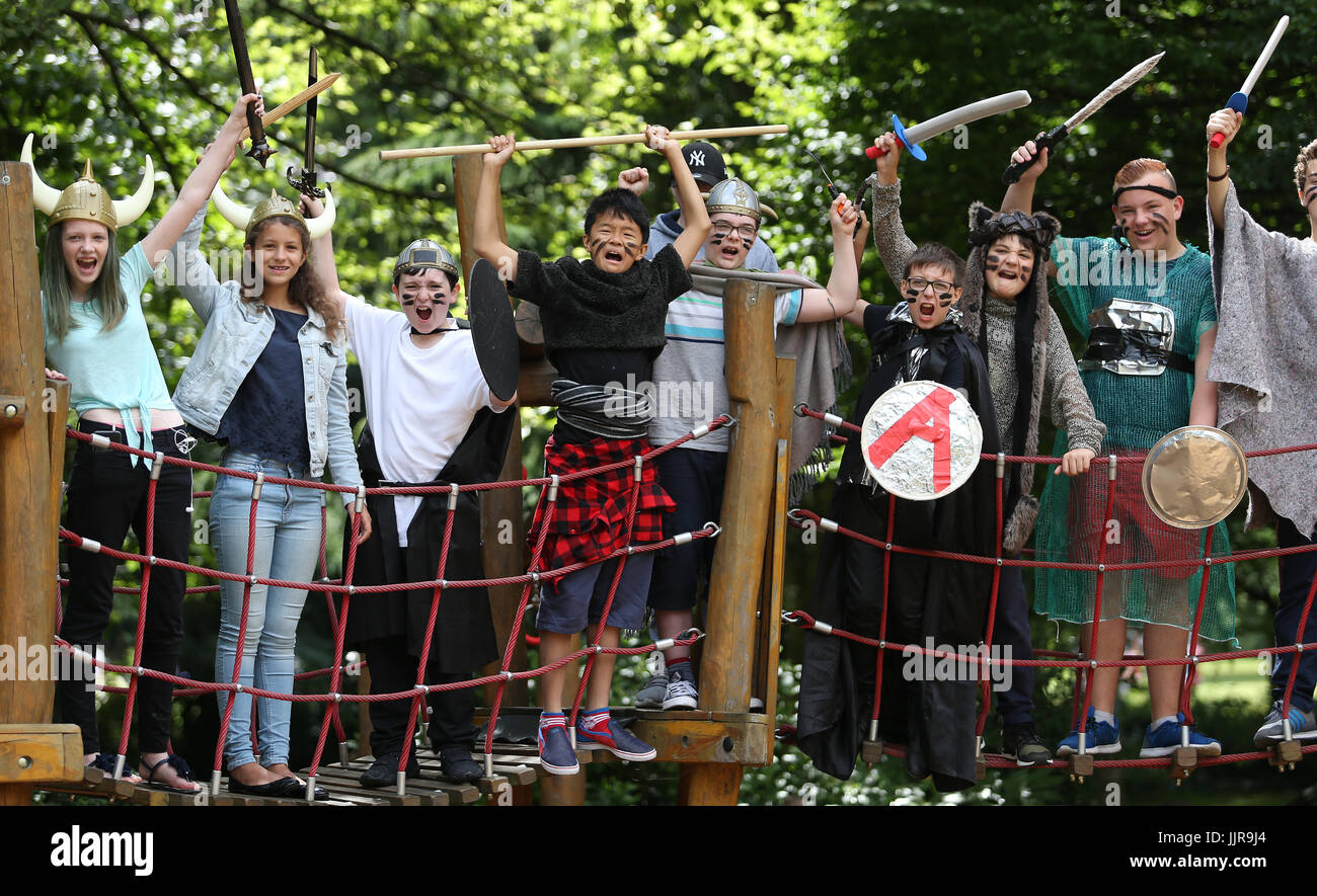 Students from the gaiety school of acting take part in a Make a Vikings ...