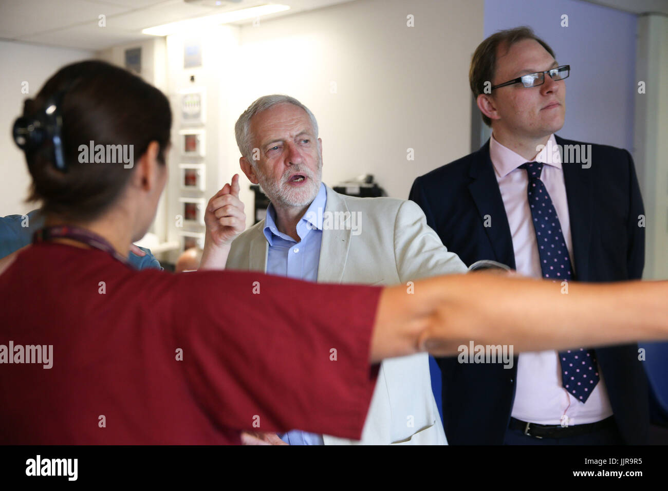 Labour leader Jeremy Corbyn visits the Royal Stoke University Hospital ...
