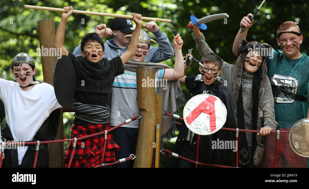 Students from the gaiety school of acting take part in a Make a Vikings ...