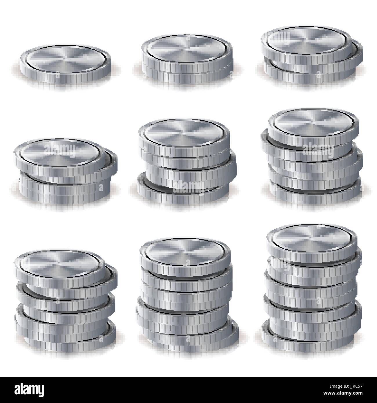 Silver Coins Stacks Vector. Silver Finance Icons, Sign, Success Banking ...