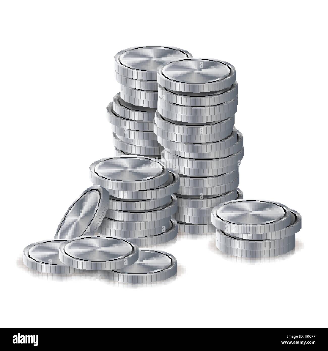 Silver Coins Stacks Vector. Silver Finance Icons, Sign, Success Banking ...