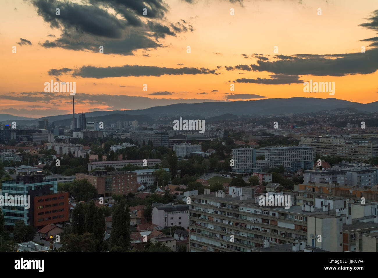 Zagreb roads and buildings skyline at sunset Stock Photo - Alamy