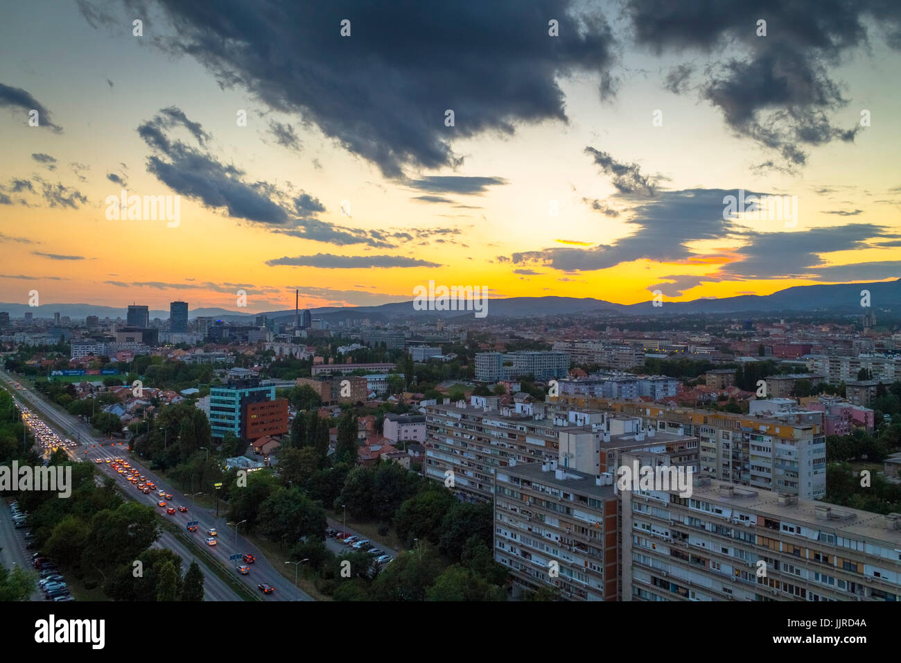 Zagreb roads and buildings skyline at sunset Stock Photo - Alamy