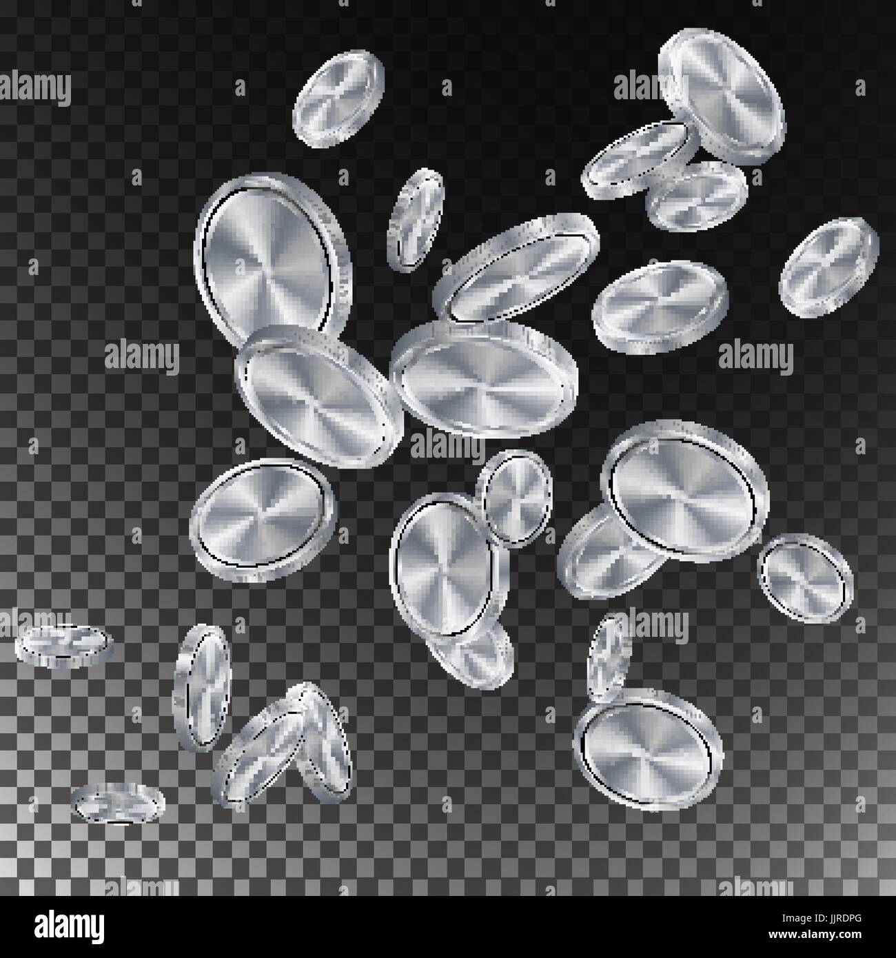 Silver Coins Rain Vector. Realistic Silver Coins Explosion Falling Down ...
