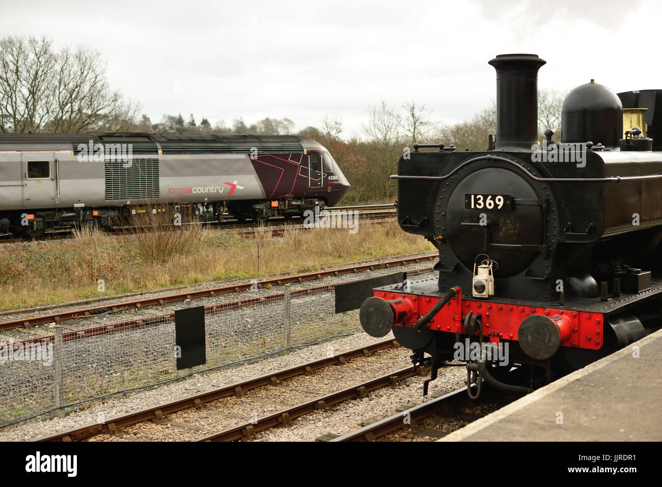 GWR pannier tank No 1369 stands at the South Devon Railway platform as ...