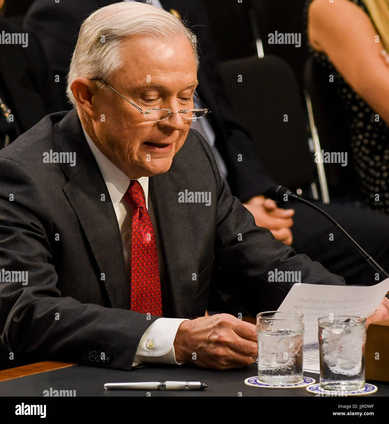 US. Attorney General Jeff Sessions reads his prepared opening statement ...