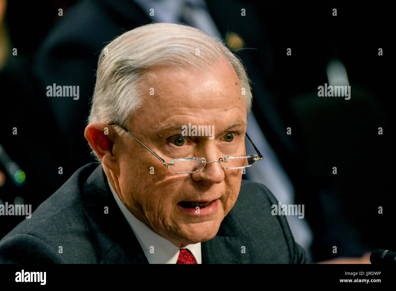 US. Attorney General Jeff Sessions reads his prepared opening statement ...