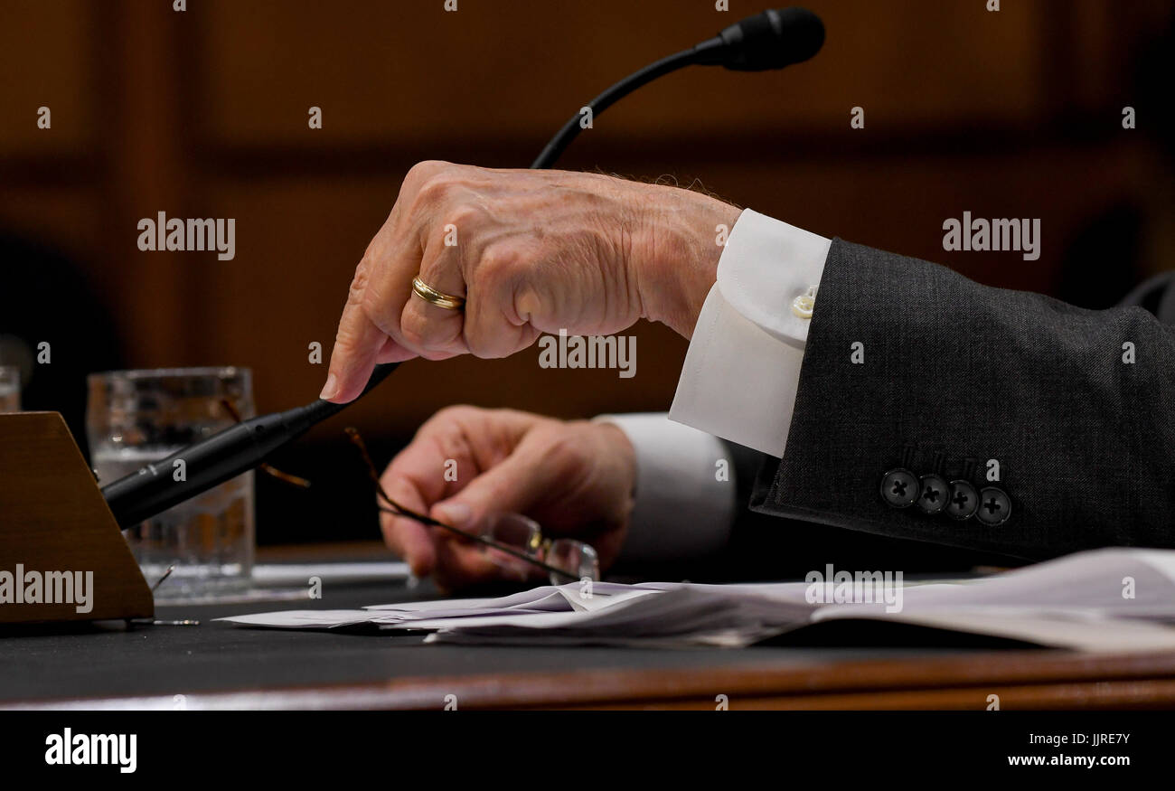 US. Attorney General Jeff Sessions uses his finger to make his point in ...