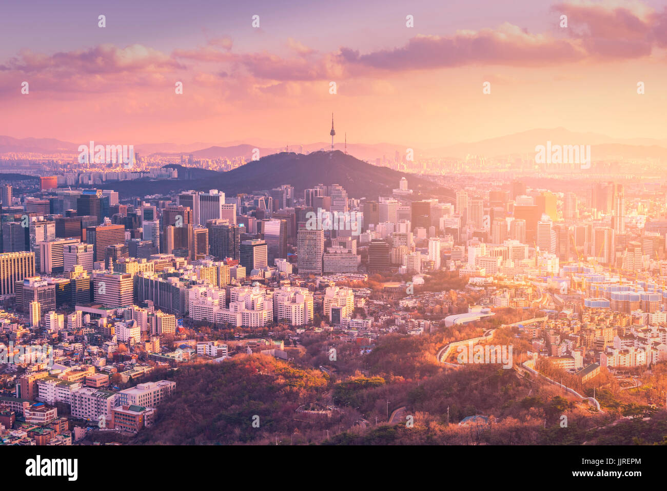 Sunset at Seoul City Skyline, The best view of South Korea Stock Photo ...