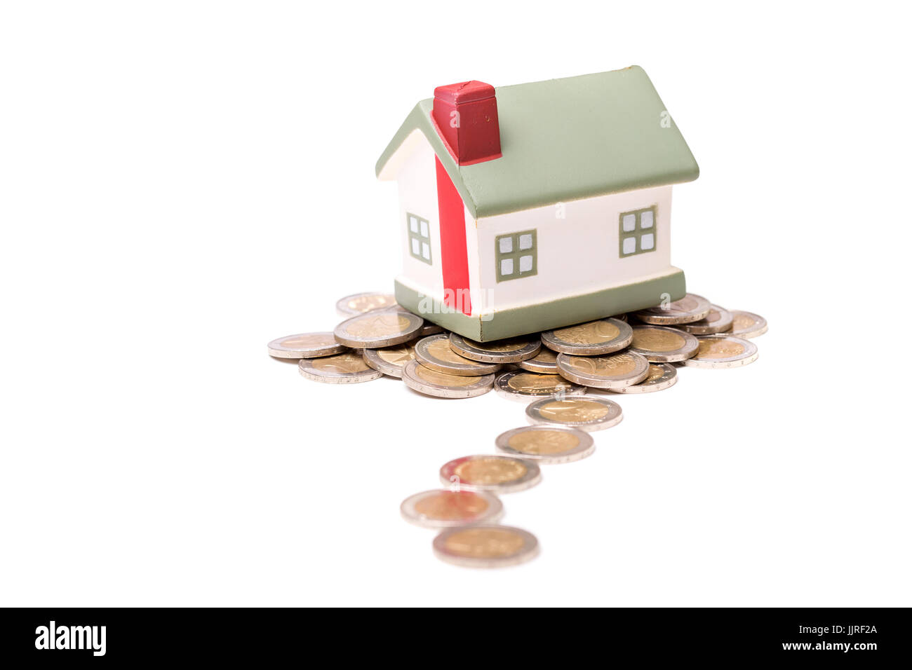 small house and coins, concept, isolated on white background Stock ...