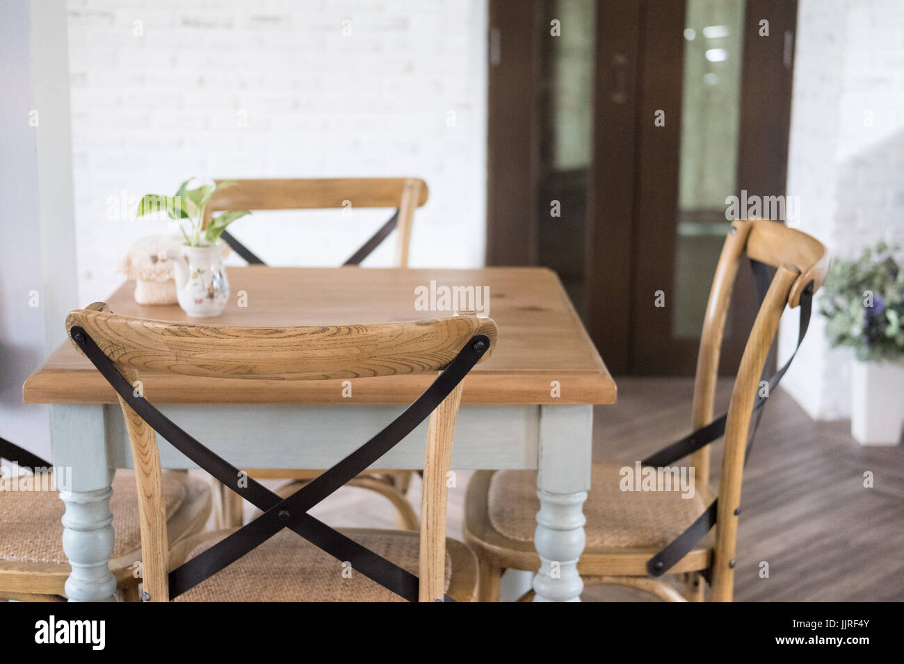 wood table and chair in dining room. modern home interior Stock Photo ...