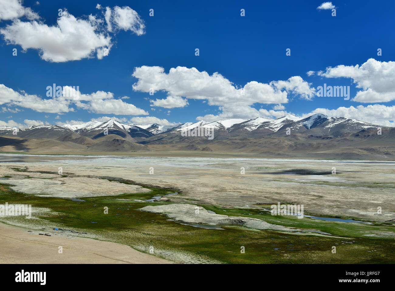 View of Tso Kar Lake in the Karakorum Mountains near Leh, India. This ...