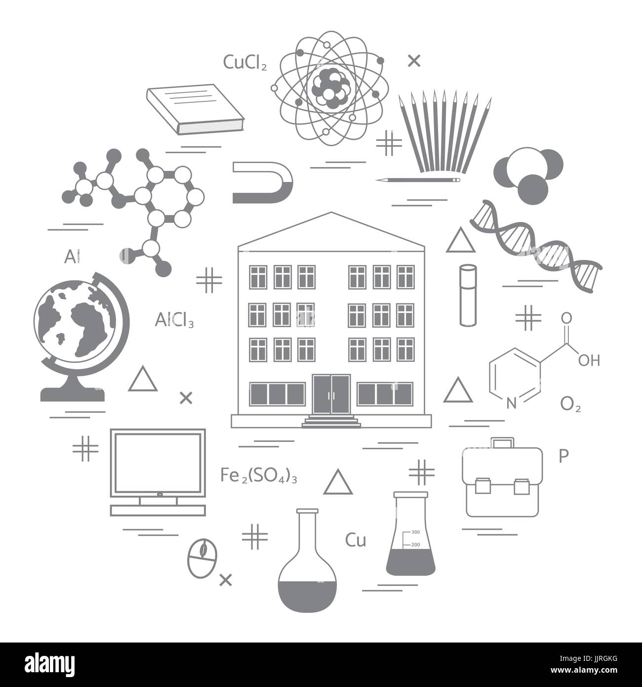 Vector illustration of variety scientific, education elements in a ...