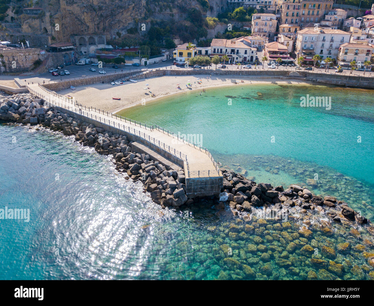 Aerial view of Pizzo Calabro, pier, Calabria, tourism Italy. Panoramic ...