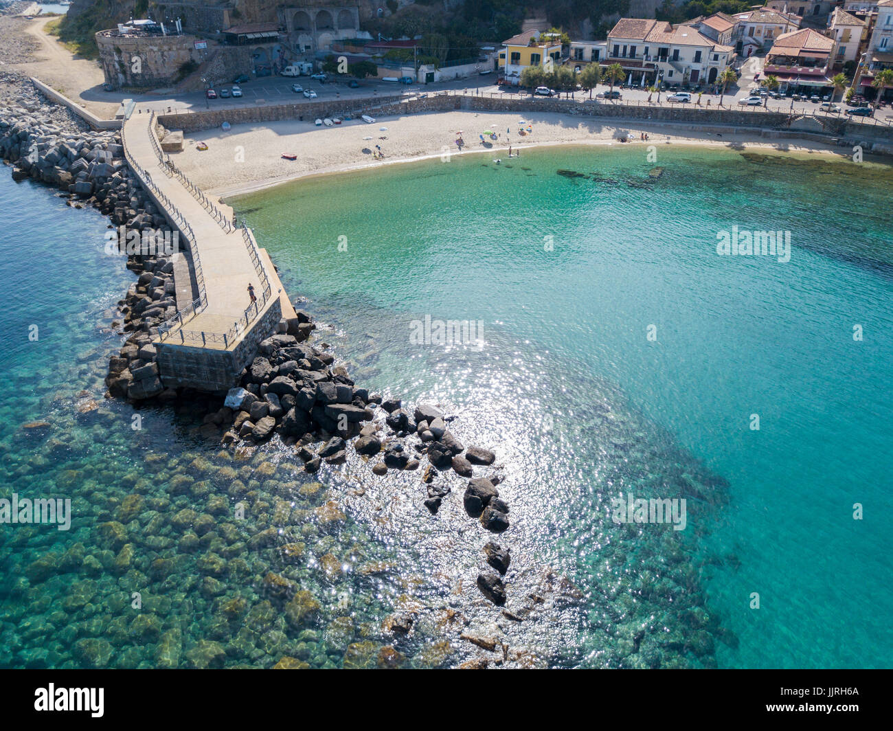 Aerial view of Pizzo Calabro, pier, Calabria, tourism Italy. Panoramic ...