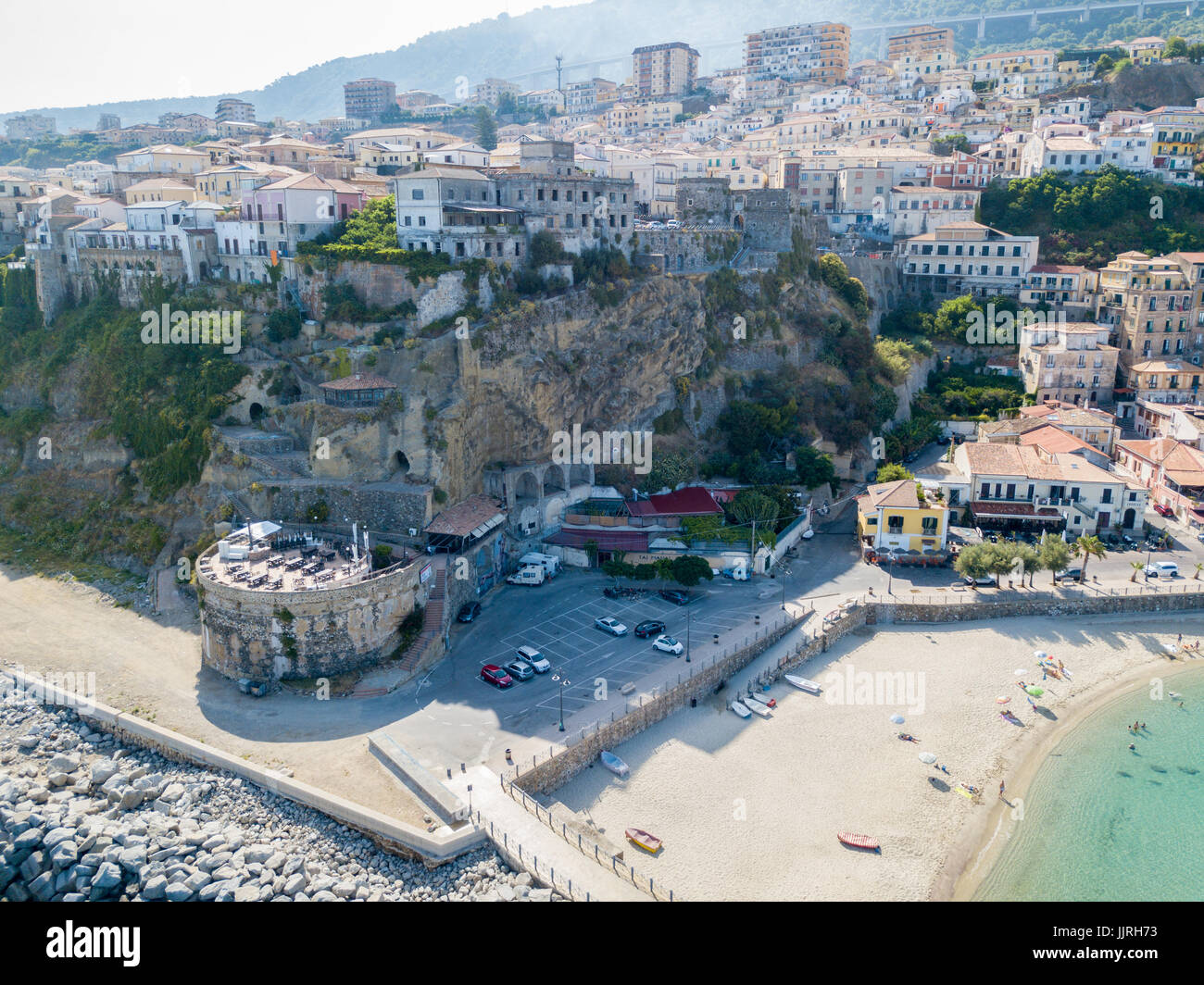 Aerial view of Pizzo Calabro, pier, castle, Calabria, tourism Italy ...