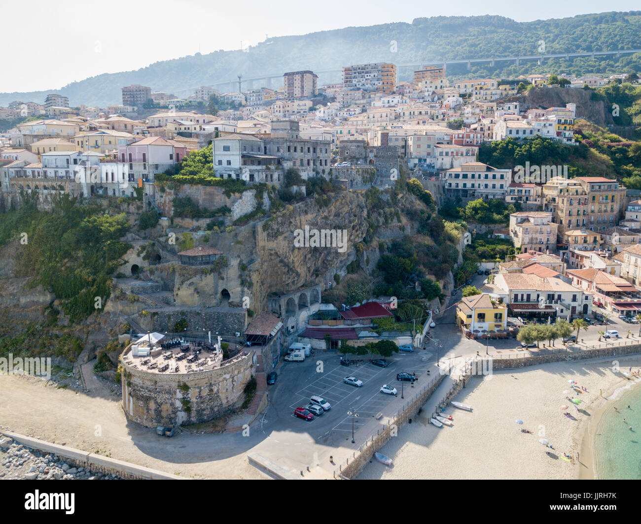Aerial view of Pizzo Calabro, pier, castle, Calabria, tourism Italy ...