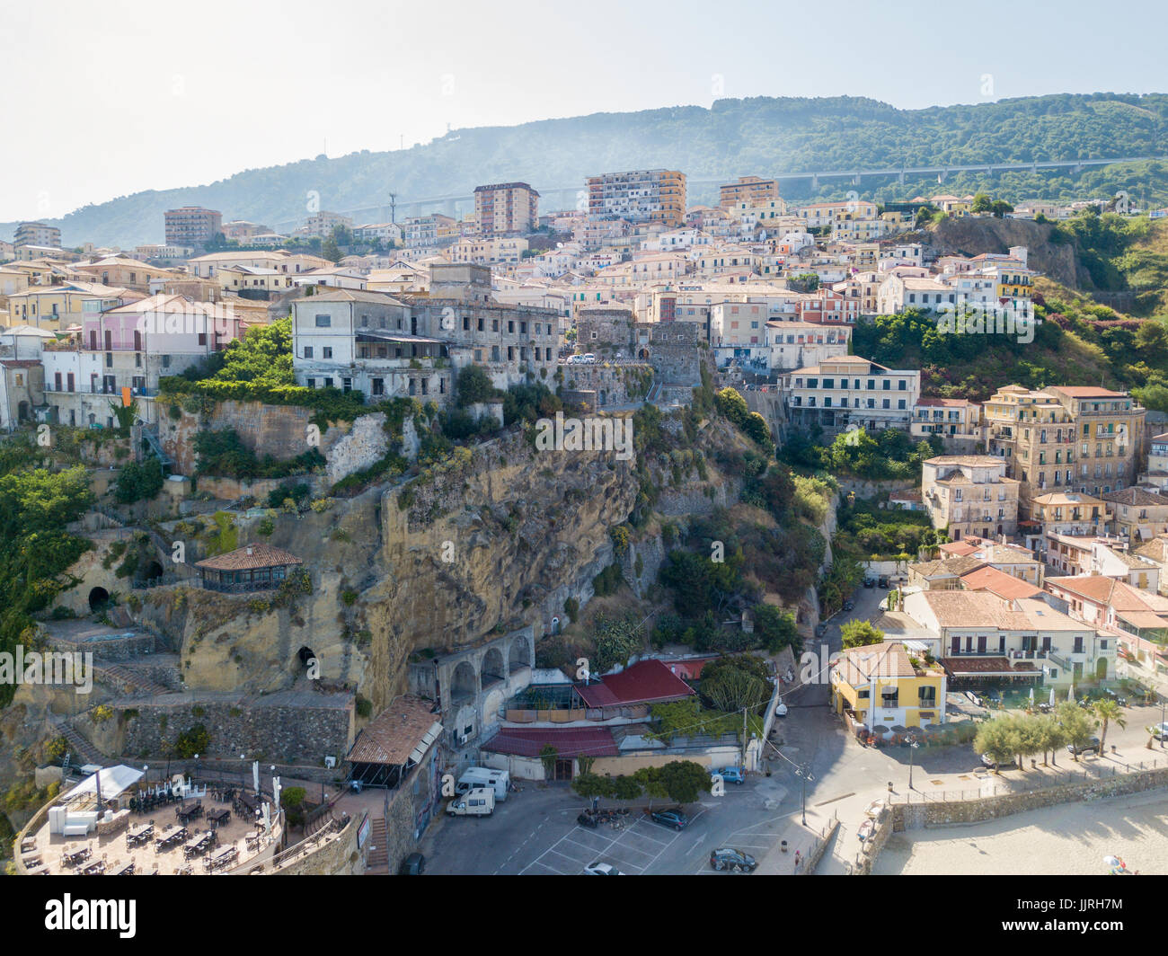 Aerial view of Pizzo Calabro, pier, castle, Calabria, tourism Italy ...