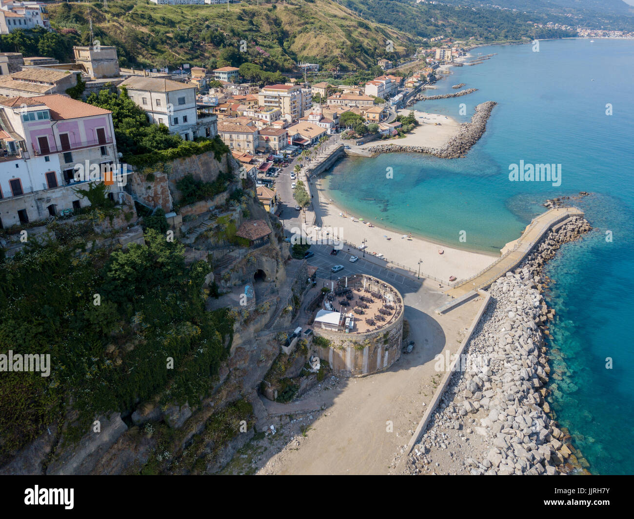 Aerial view of Pizzo Calabro, pier, castle, Calabria, tourism Italy ...