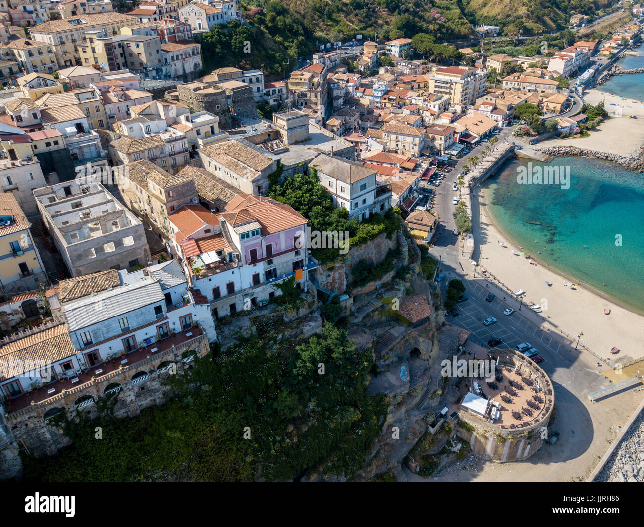 Aerial view of Pizzo Calabro, pier, castle, Calabria, tourism Italy ...