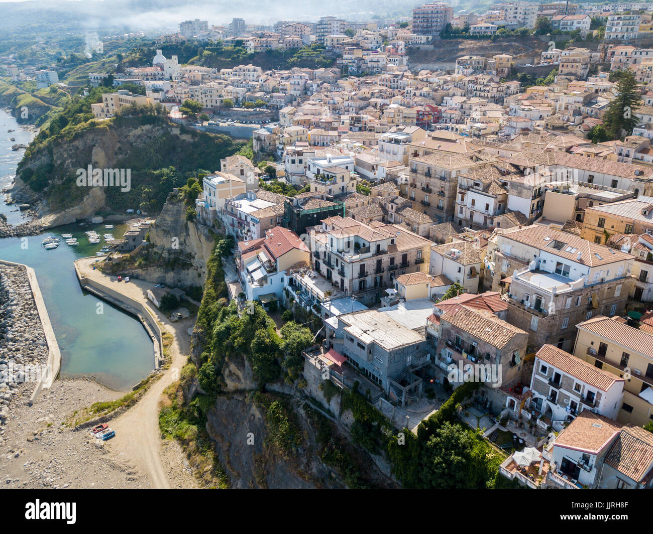 Aerial view of Pizzo Calabro, pier, castle, Calabria, tourism Italy ...