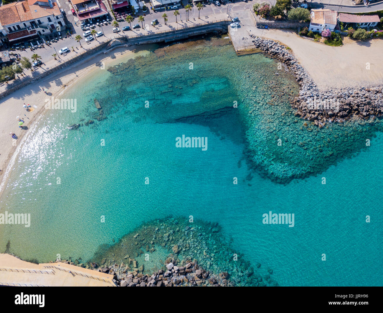 Aerial view of a pier with rocks and rocks on the sea. Pier of Pizzo ...