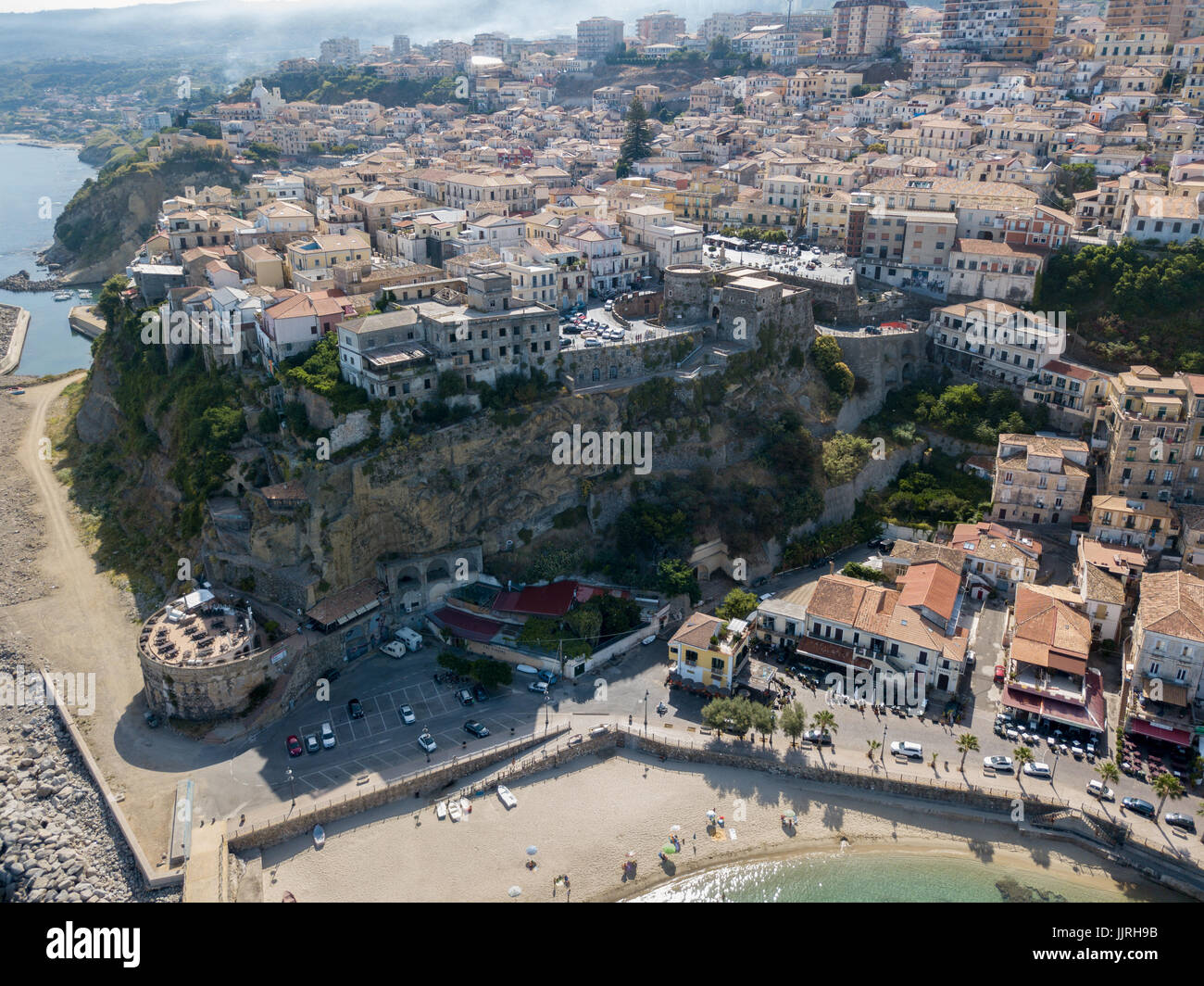 Aerial view of Pizzo Calabro, pier, castle, Calabria, tourism Italy ...