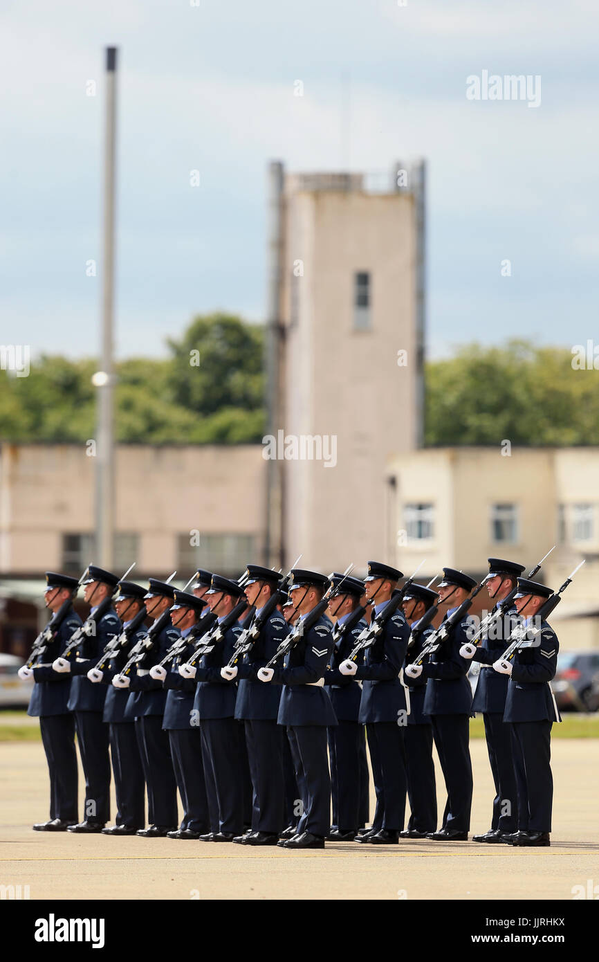 Airmen marching at RAF Honington in Suffolk as Prince Harry present a ...