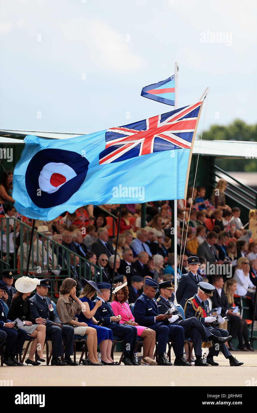 Guests look on as airmen march at RAF Honington in Suffolk as Prince ...