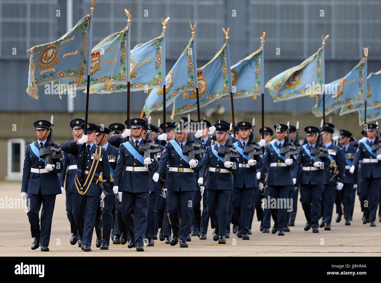 Airmen marching at RAF Honington in Suffolk as Prince Harry present a ...