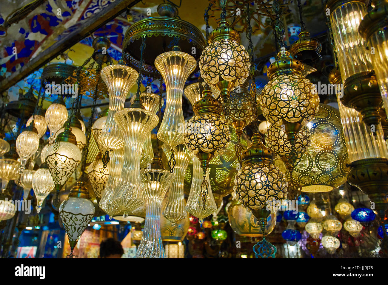Turkey colored lamps hanging at the grand bazaar in istanbul hi-res ...