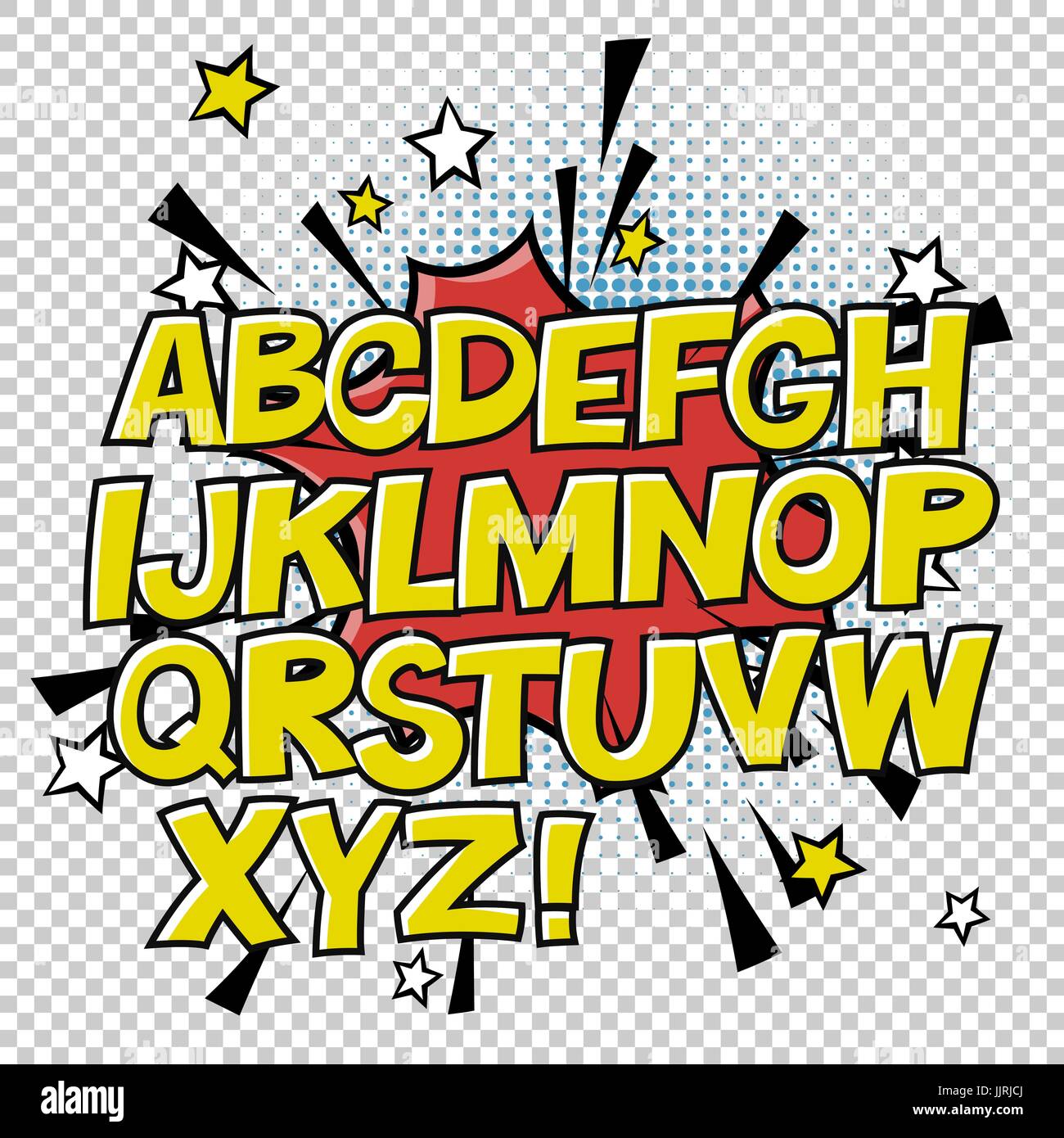 Comic alphabet and speech bubble element. Halftone circle on ...