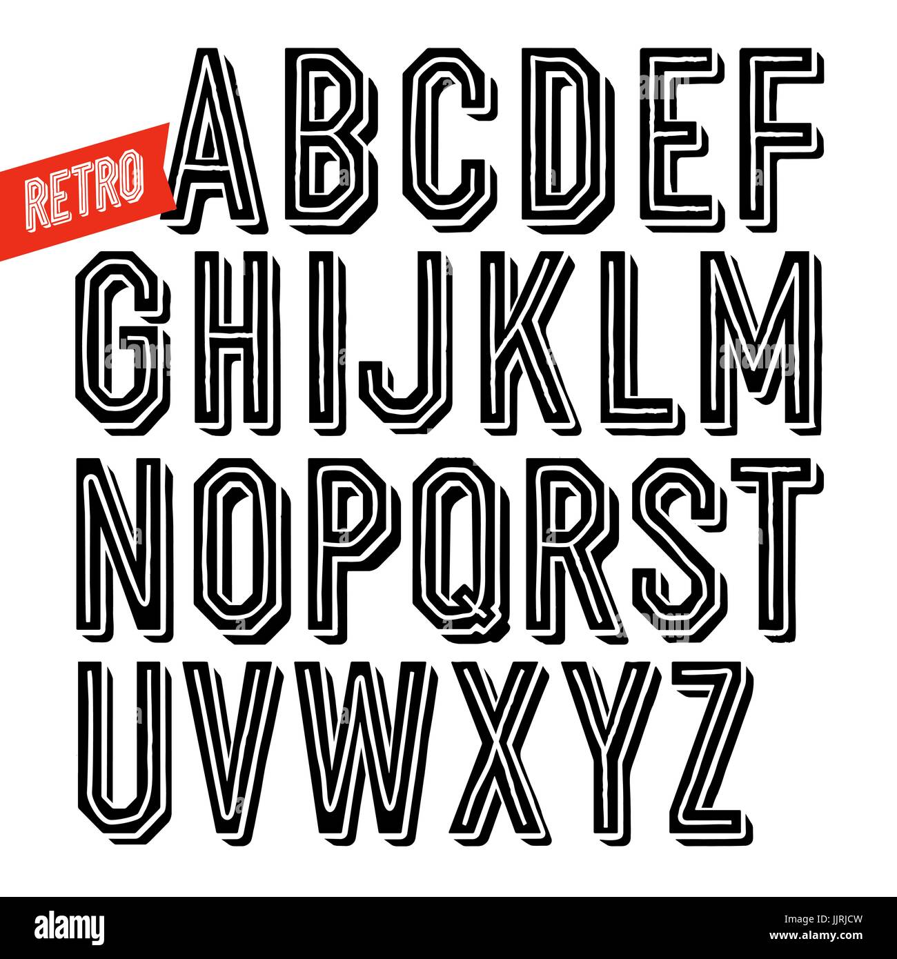 Handmade retro inline&shadow black font. Black letters on white ...