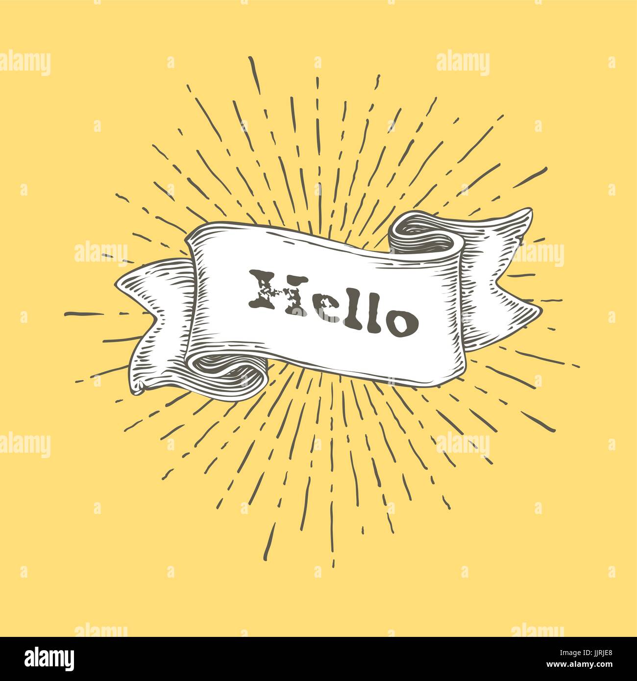 Hello. Hello icon in vintage hand drawn ribbon. Graphic art design on ...